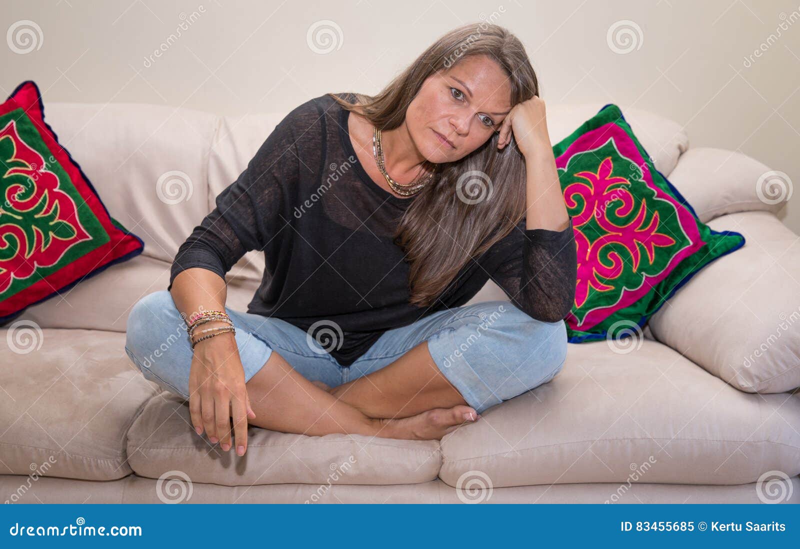 Middle Aged Woman Looking Tired. Stock Image - Image of bored ...