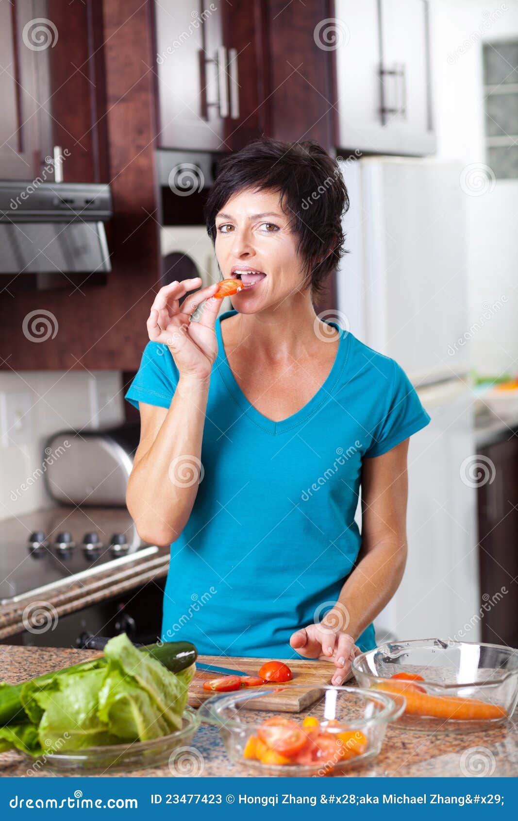 Middle Aged Woman Making Salad Stock Image - Image of mature, chop ...