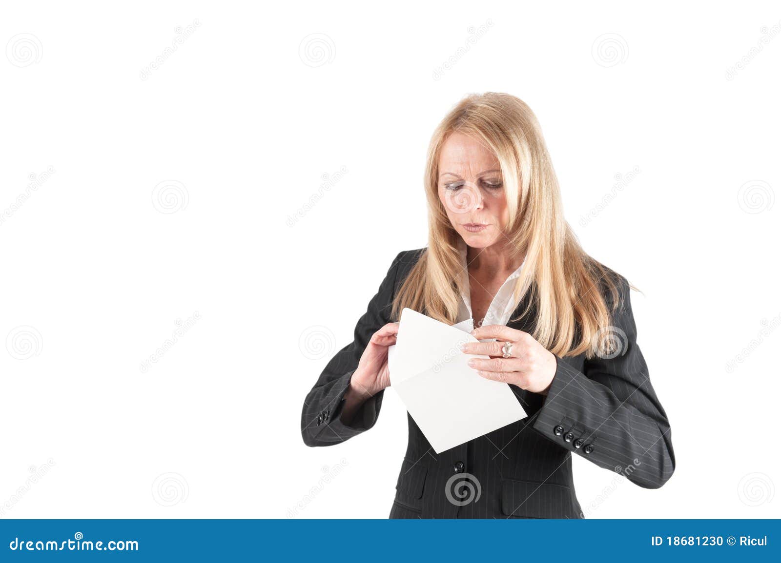 Middle Aged Woman Opens a Letter Stock Photo - Image of business, empty ...