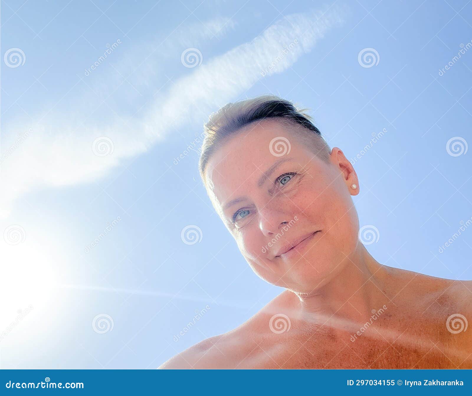 A Middle-aged Woman Sunbathing in Nature Stock Image - Image of female ...