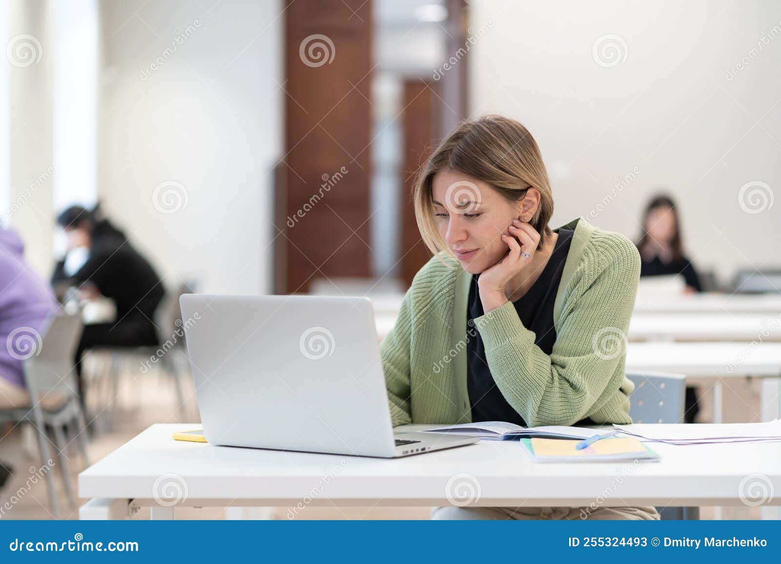 Middle-aged Woman Using Laptop for E-learning, Mature Female Student ...
