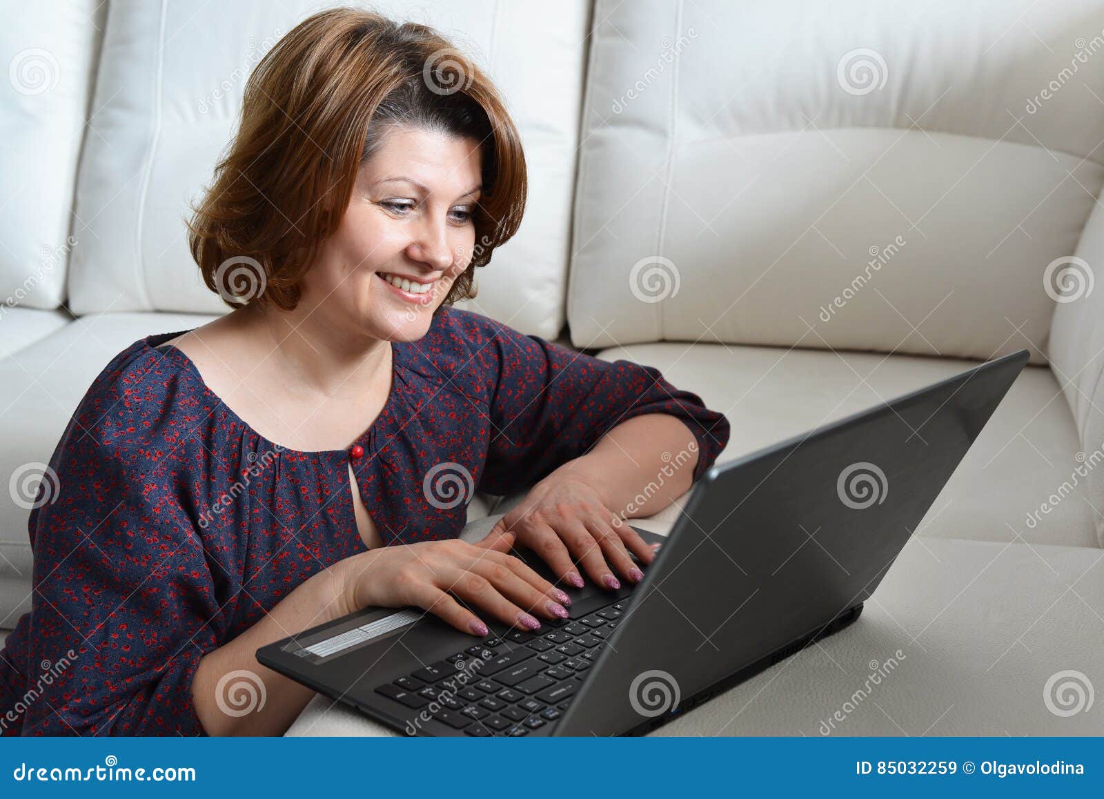 Middle-aged Woman Working at Computer at Home Stock Image - Image of ...