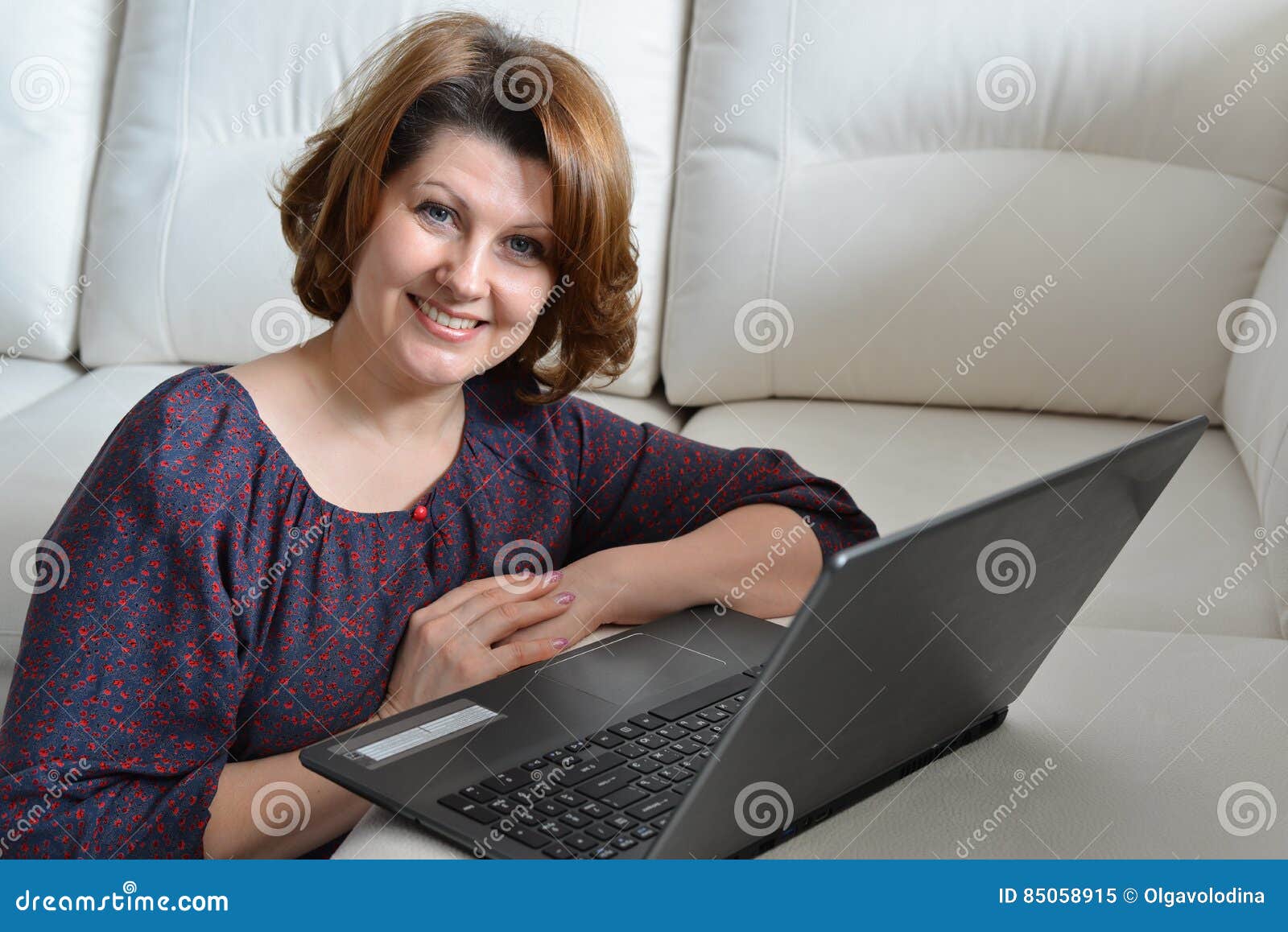 Middle-aged Woman Working at Computer at Home Stock Image - Image of ...