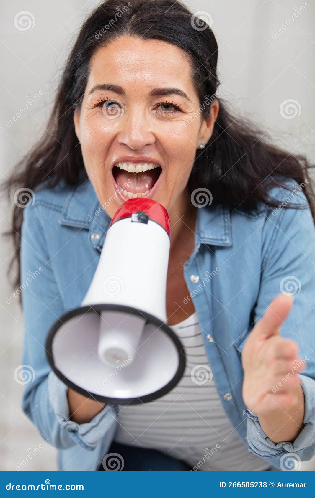 Middle Aged Woman Yelling through Megaphone Stock Photo - Image of sign ...