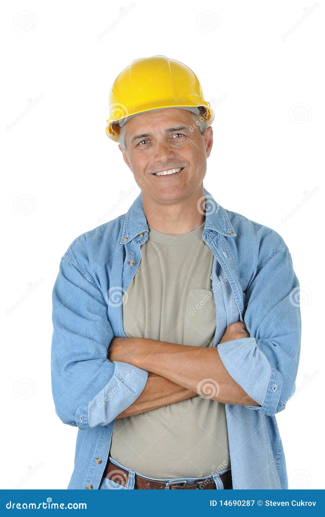 Middle Aged Worker with His Arms Crossed Stock Image - Image of hardhat ...