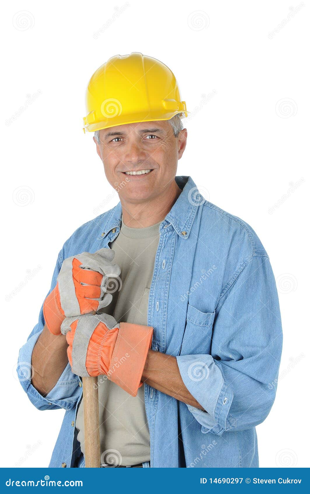 Middle Aged Worker Holding Onto Shovel Handle Stock Image - Image of ...