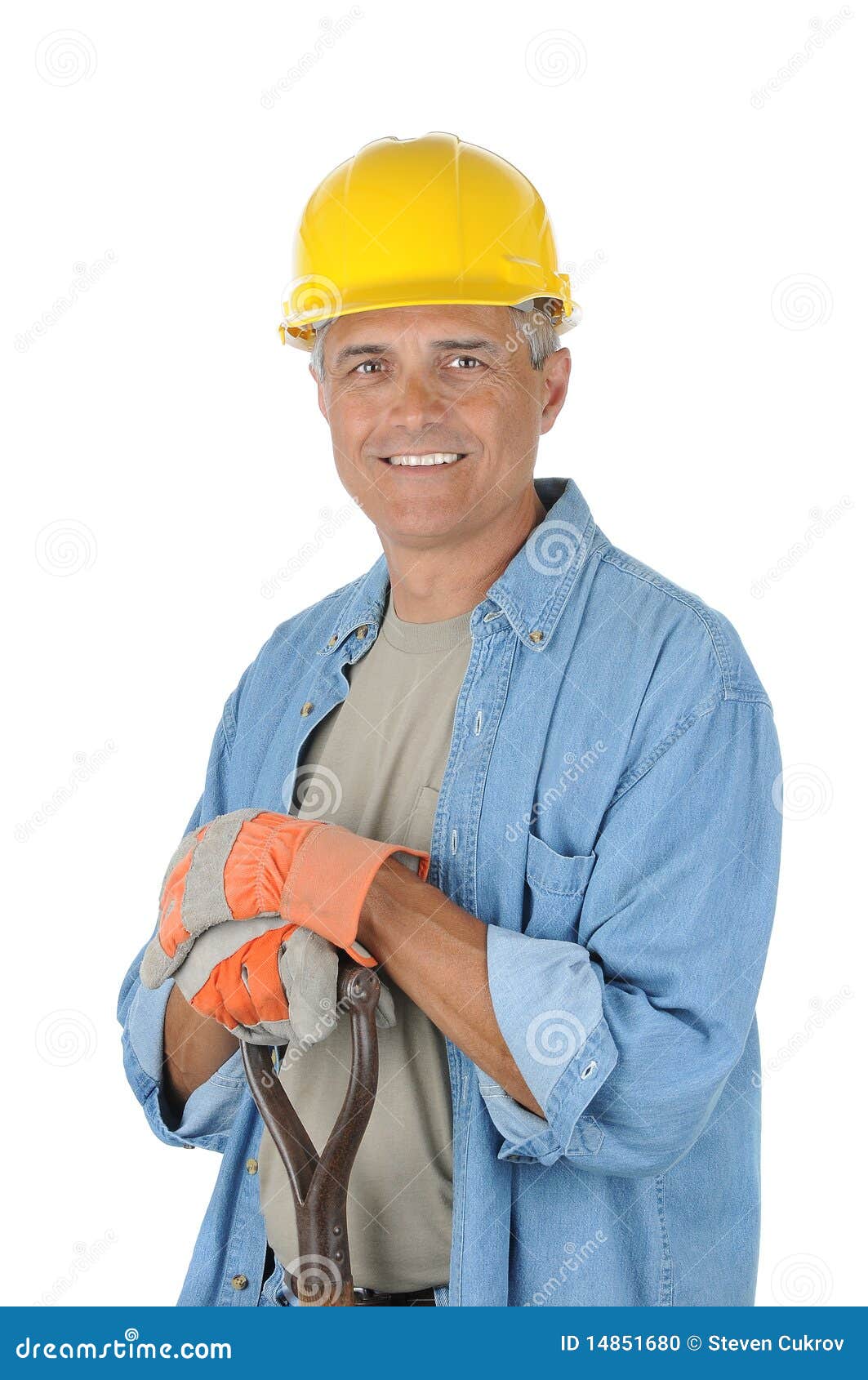 Middle Aged Worker Holding Onto Shovel Handle Stock Photo - Image of ...