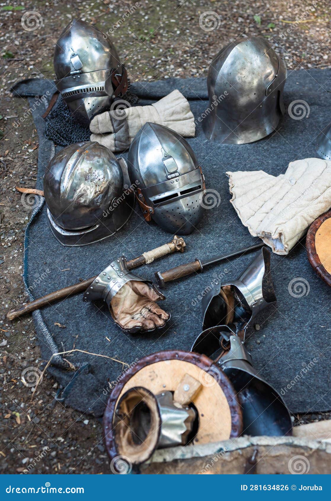 Middle Ages Armor Accessories on Ground Stock Photo - Image of gloves ...