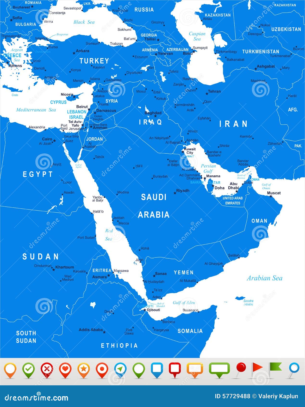 Middle East And Asia - Map And Navigation Icons - Illustration ...