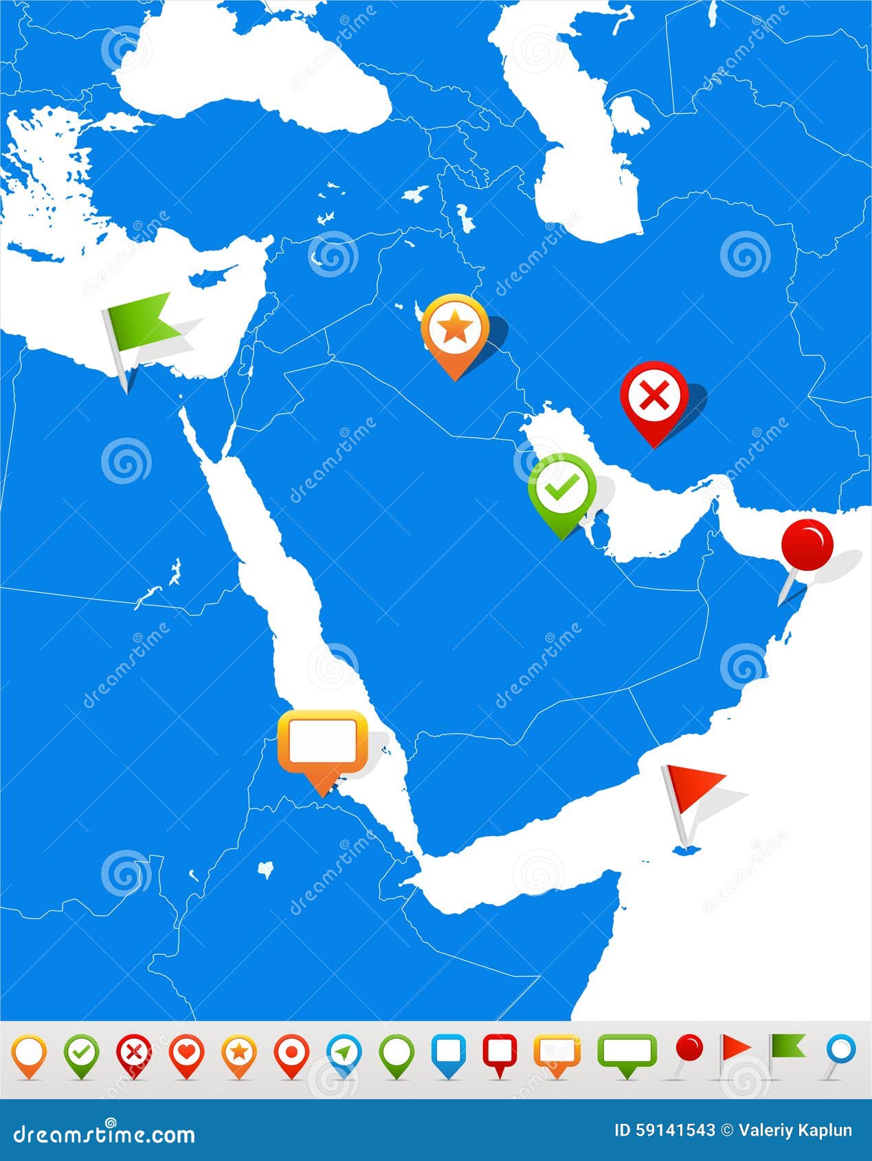 Middle East And Asia Map And Navigation Icons - Illustration. Cartoon ...