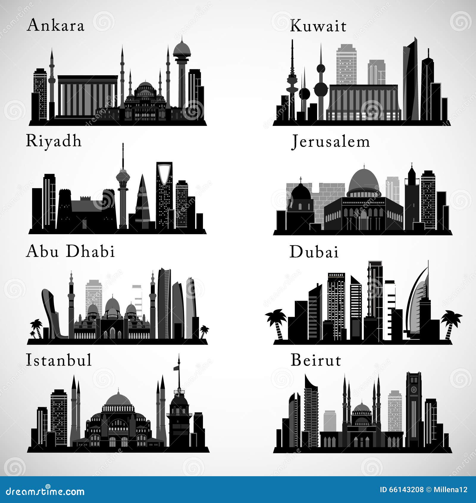 Middle East Cities Skylines Set. Middle East Landmarks Vector ...