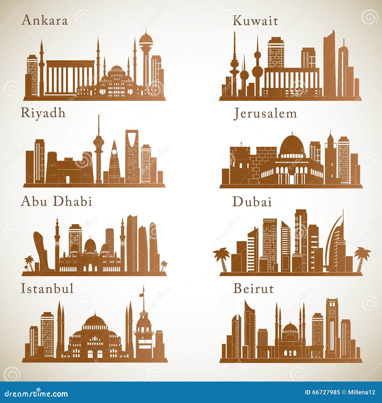 Middle East Cities Skylines Set. Middle East Landmarks Vector ... Middle East Cities Skylines Set. Middle East Landmarks Vector ...