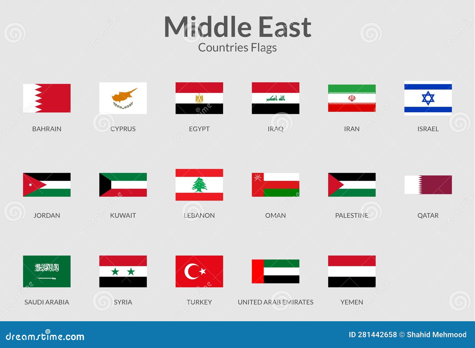 Middle East Countries Rectangle Flag Icon Stock Vector - Illustration ...