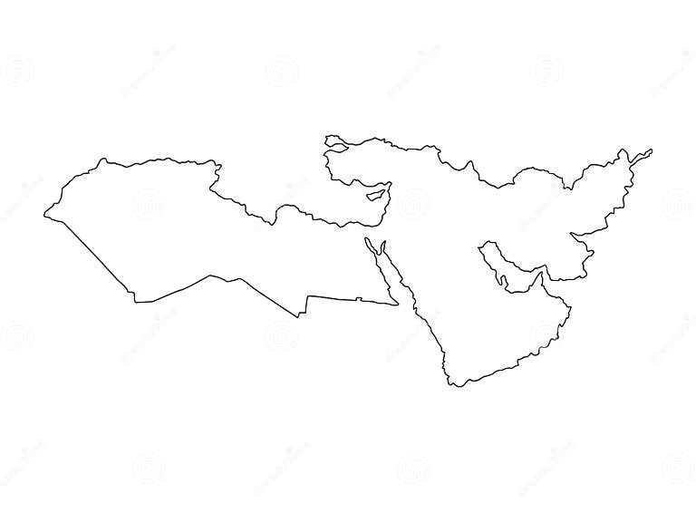Middle East Line Map Vector. Middle East Silhouette Illustration Stock ...