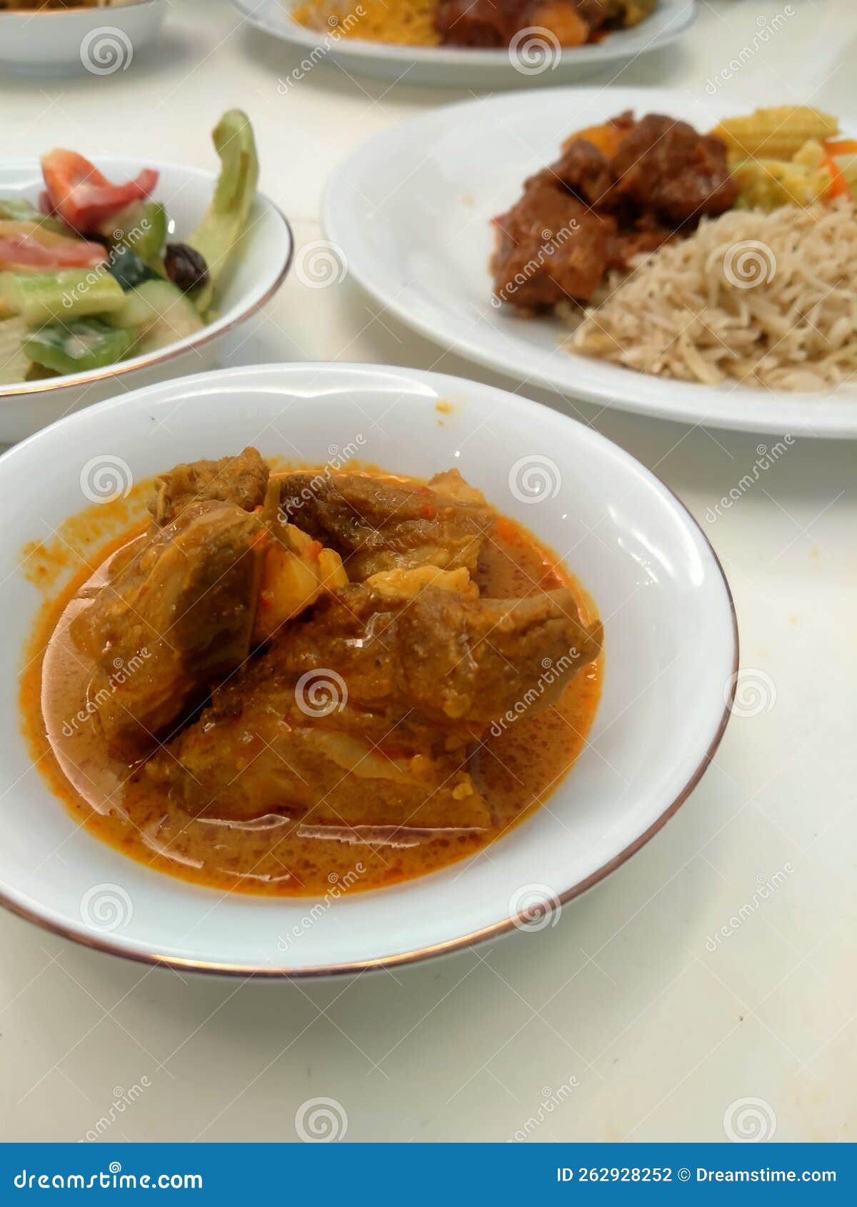 Middle East Meat Curry, Rice and Vegetables Stock Photo - Image of soup ...