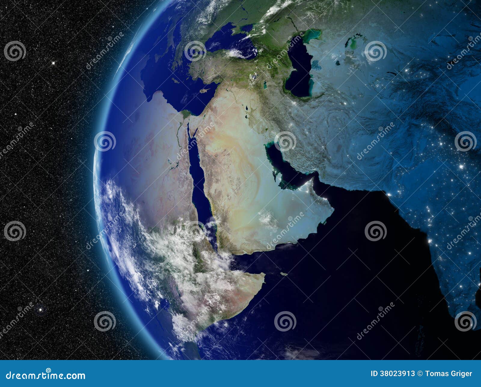 Middle East from space stock illustration. Illustration of globe - 38023913