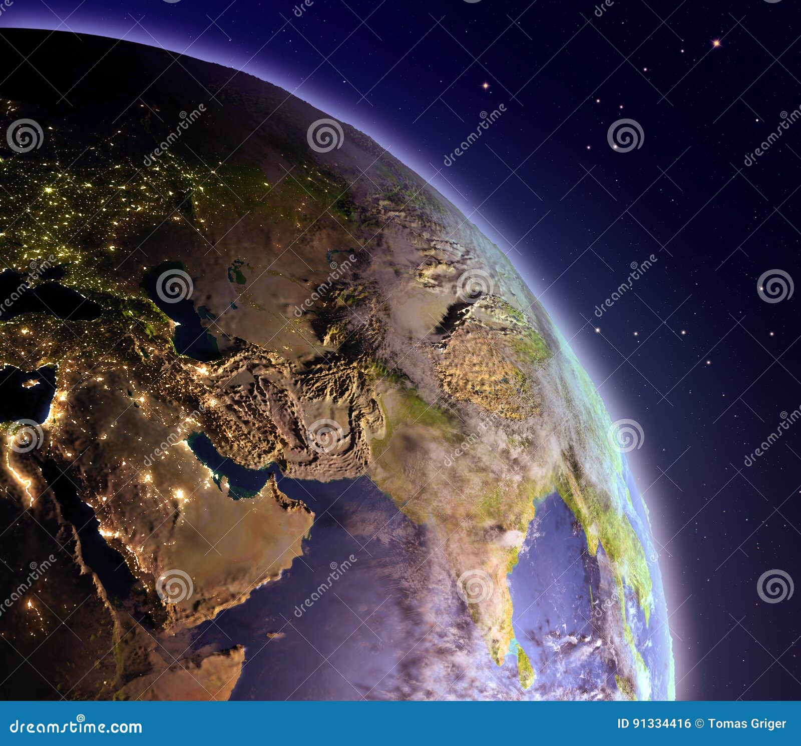 Middle East from Space at Dawn Stock Illustration - Illustration of ...