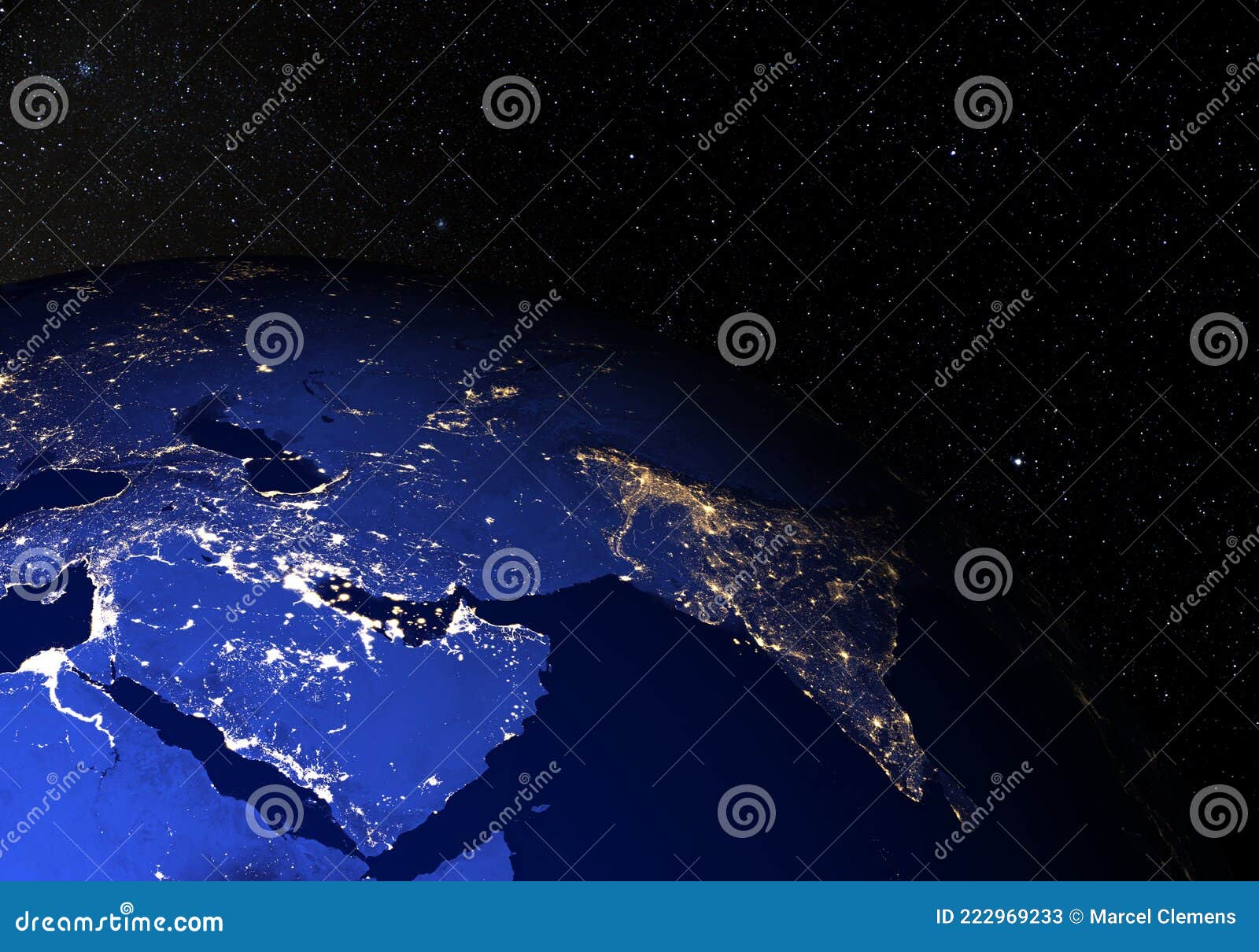 The Middle East from Space at Night Stock Illustration - Illustration ...