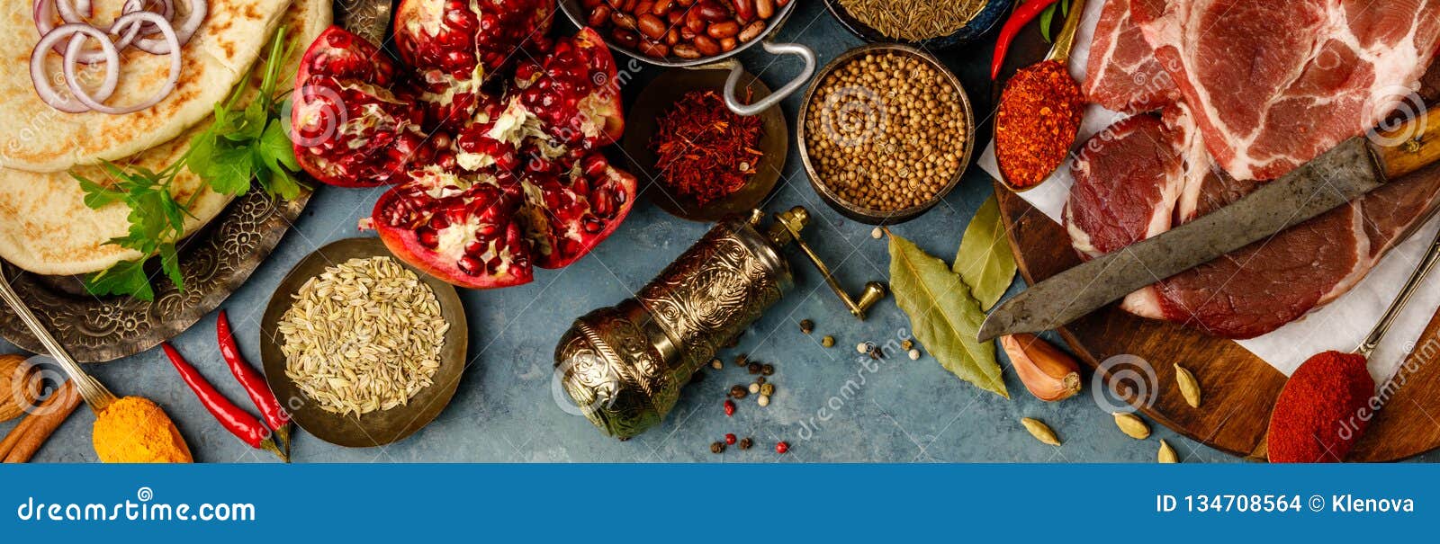 Middle Eastern or Arabic Tradition Ingredients, Flat Lay Stock Photo ...
