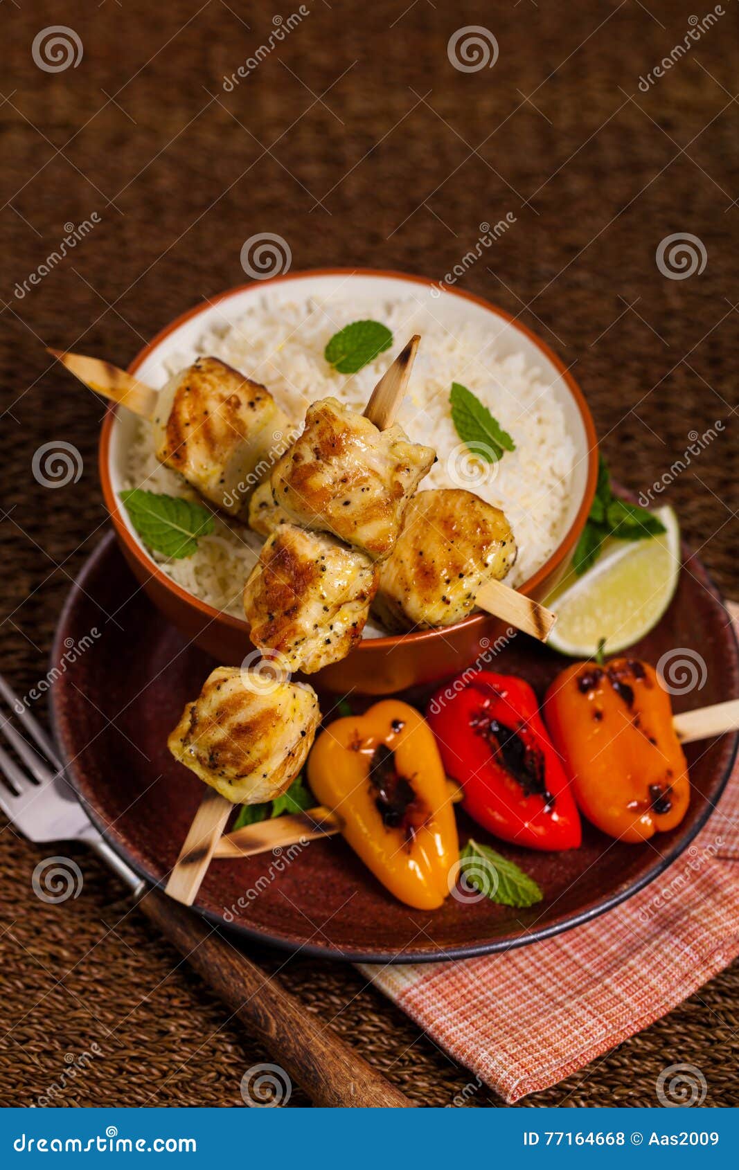 Middle Eastern Chicken Kebabs Stock Photo - Image of leaves, homemade ...
