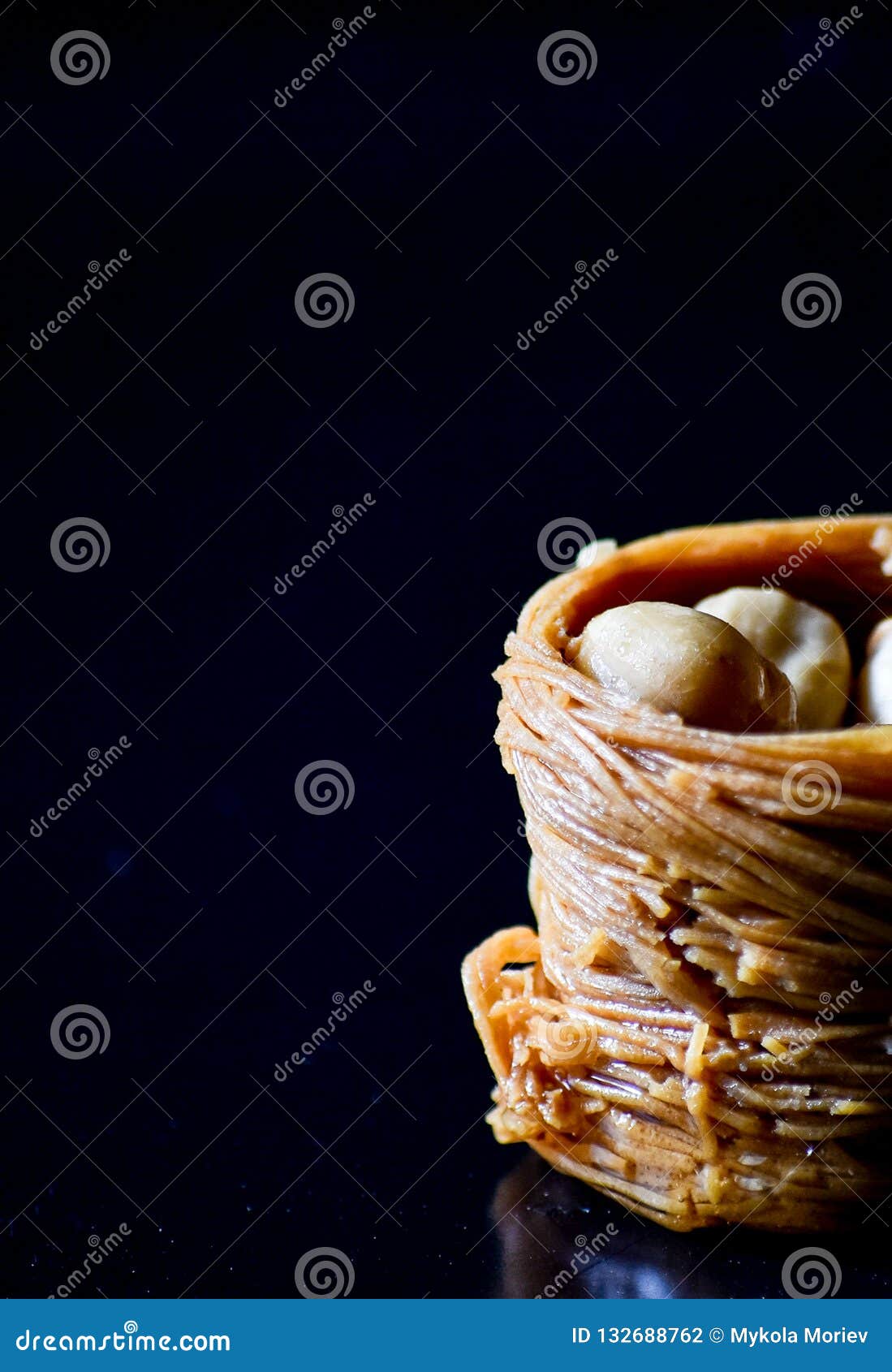 Middle Eastern Dessert Called Mabroume or Burma Isolated on Black ...