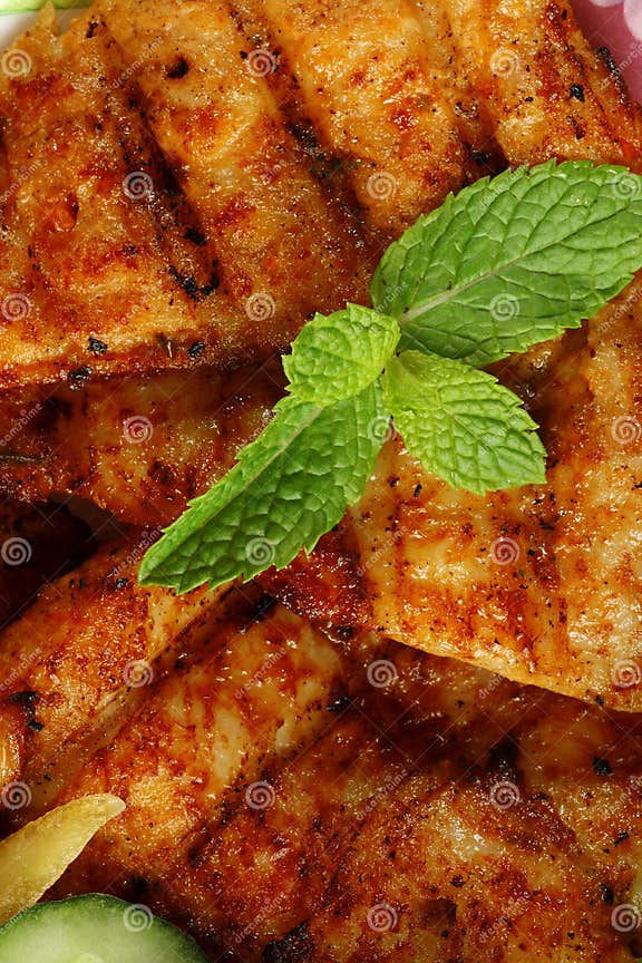 Middle Eastern Grilled Hamour Fish Stock Image - Image of fresh, mint ...