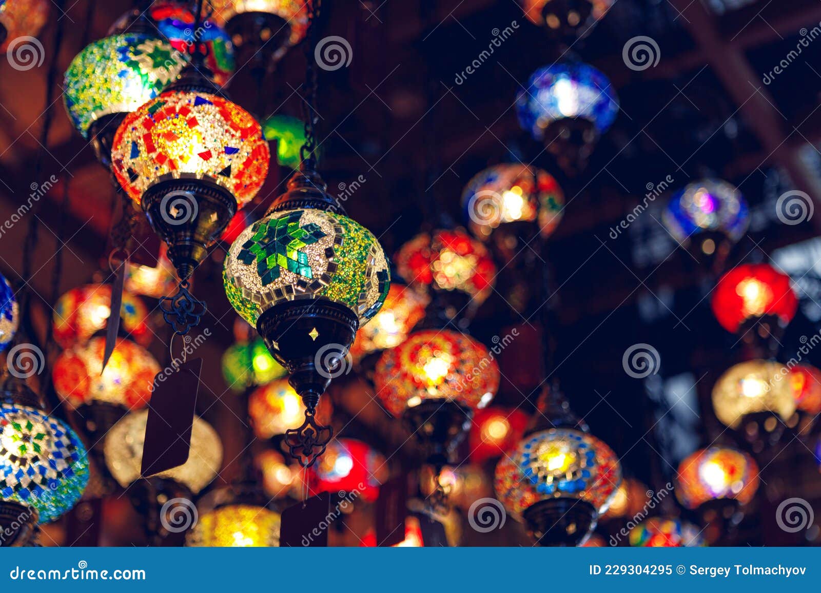 Middle Eastern Lamps of Different Colors Hanging in Bazaar Stock Image ...