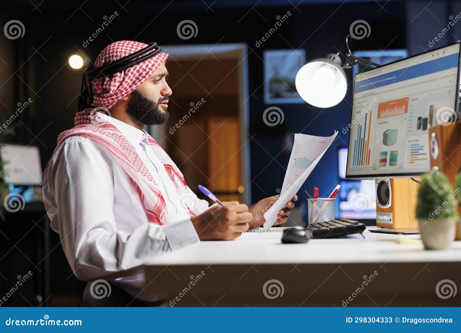 Man Comparing Information on Computer Stock Image - Image of decision ...