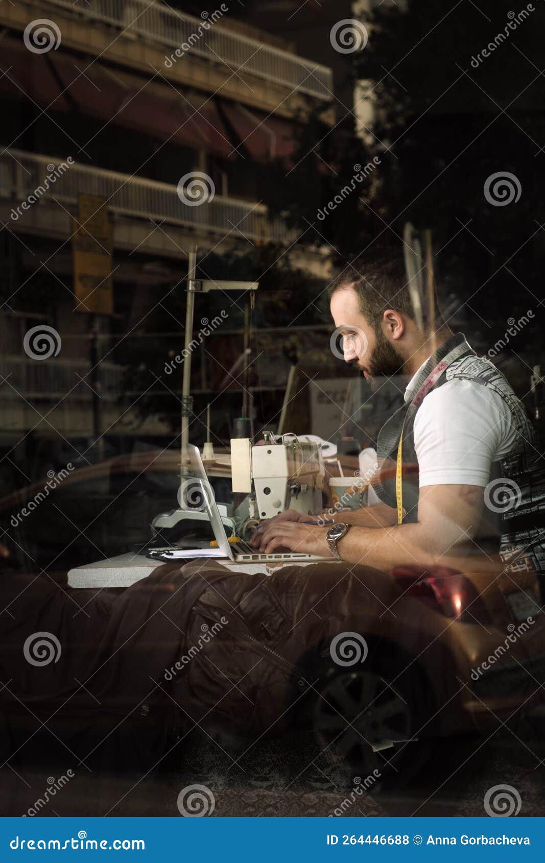 Man sewing stock photo. Image of muslim, dressmaker - 264446688