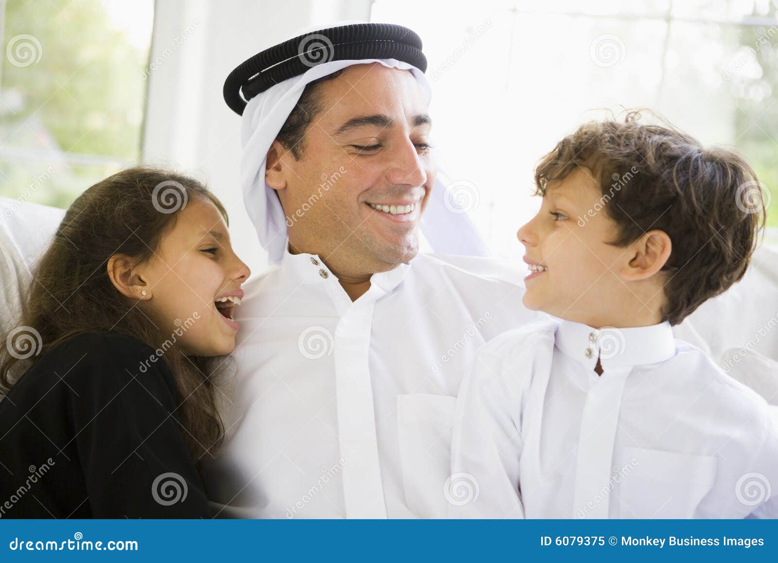 A Middle Eastern Man with His Children Stock Image - Image of colour ...