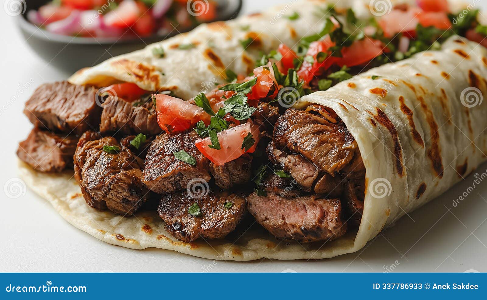 Middle Eastern Shawarma, Sliced Meat with Flatbread, Isolated on White ...