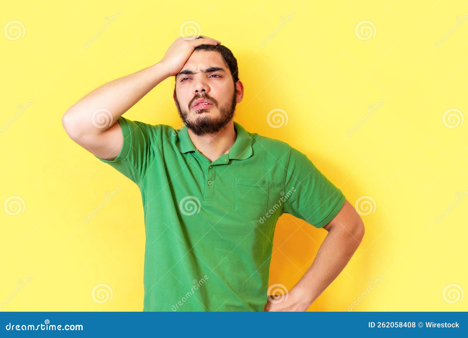 Middle Eastern Young Hipster Man Surprised with Hand on Head for a ...