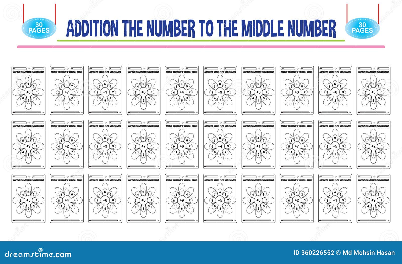 Middle Number Addition Math Worksheets Stock Vector - Illustration of ...