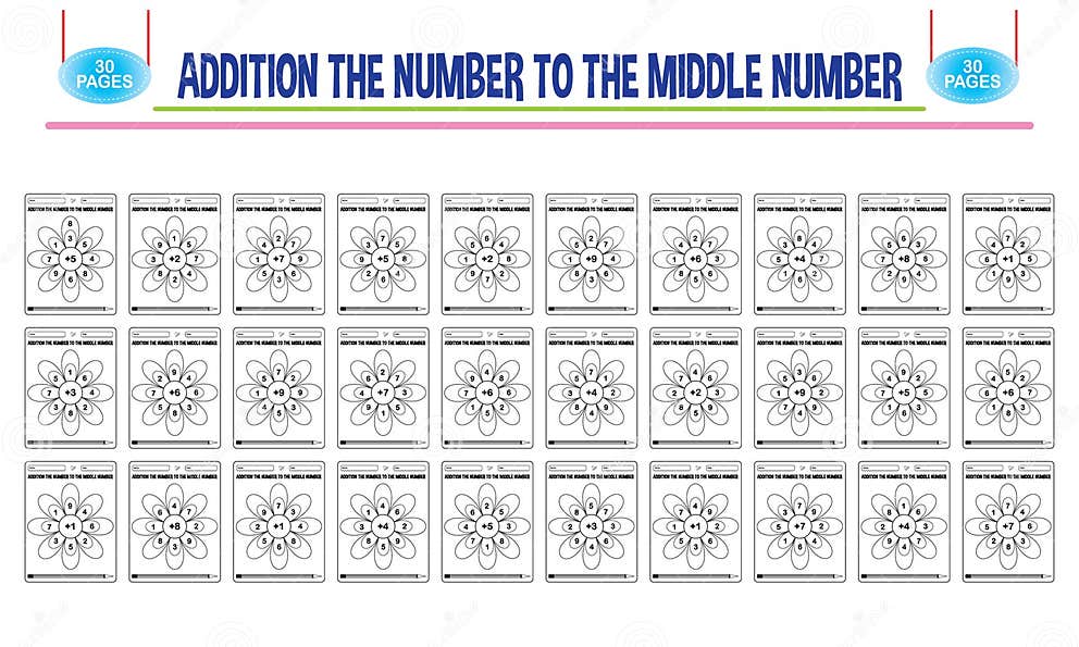 Middle Number Addition Math Worksheets Stock Vector - Illustration of ...