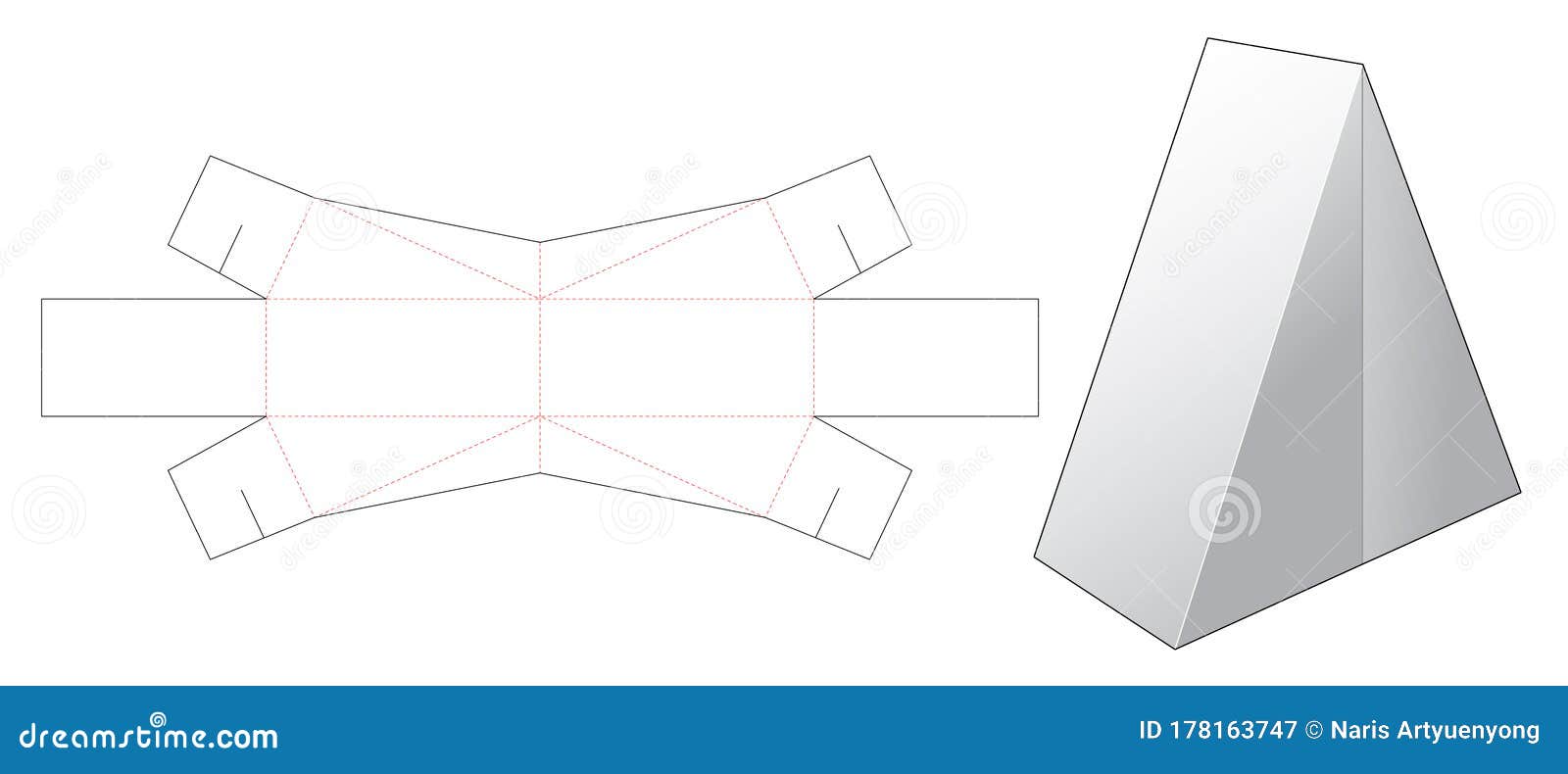 Middle Opening Triangular Box Die Cut Template Stock Vector ...