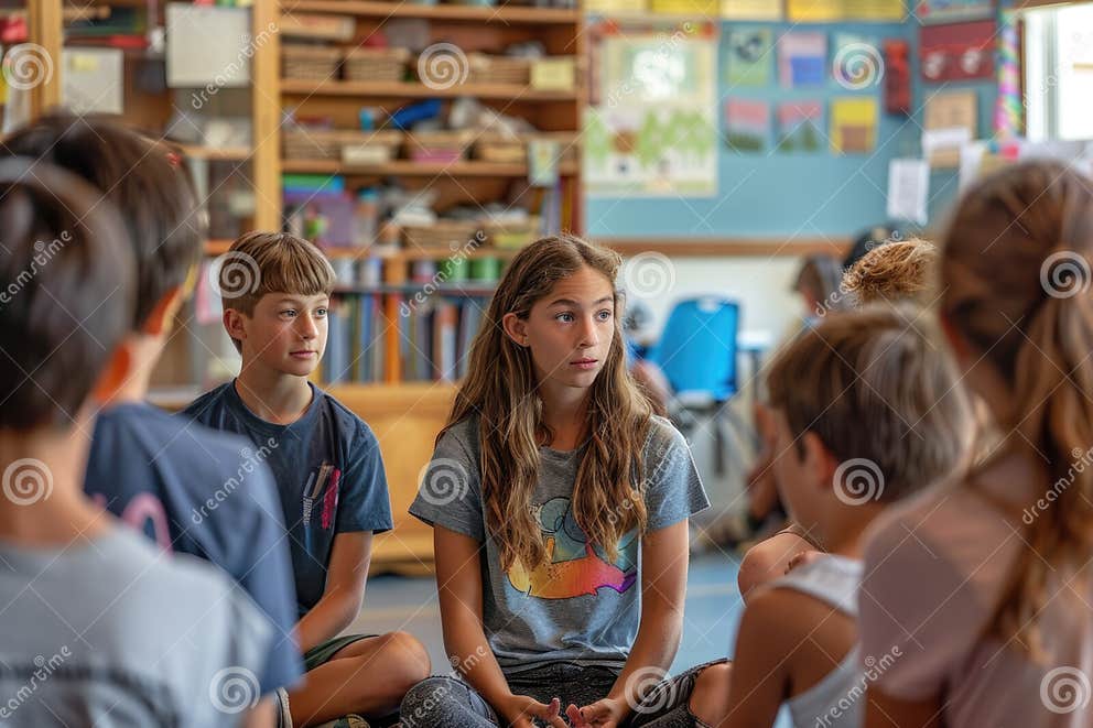 Middle School Students Participating in a Classroom Discussion Group ...