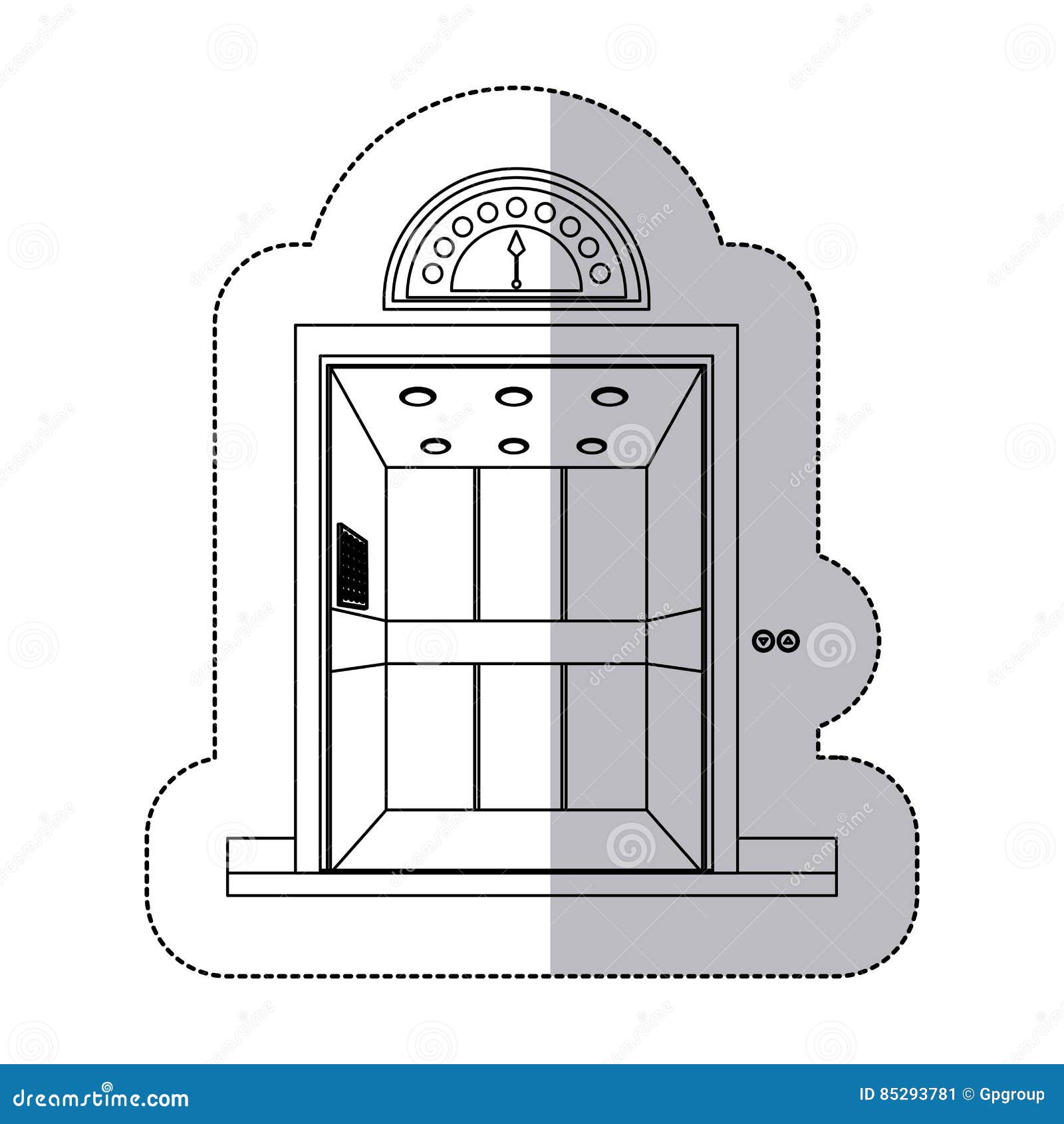 Middle Shadow Monochrome Sticker with Elevator Opened Door Stock ...