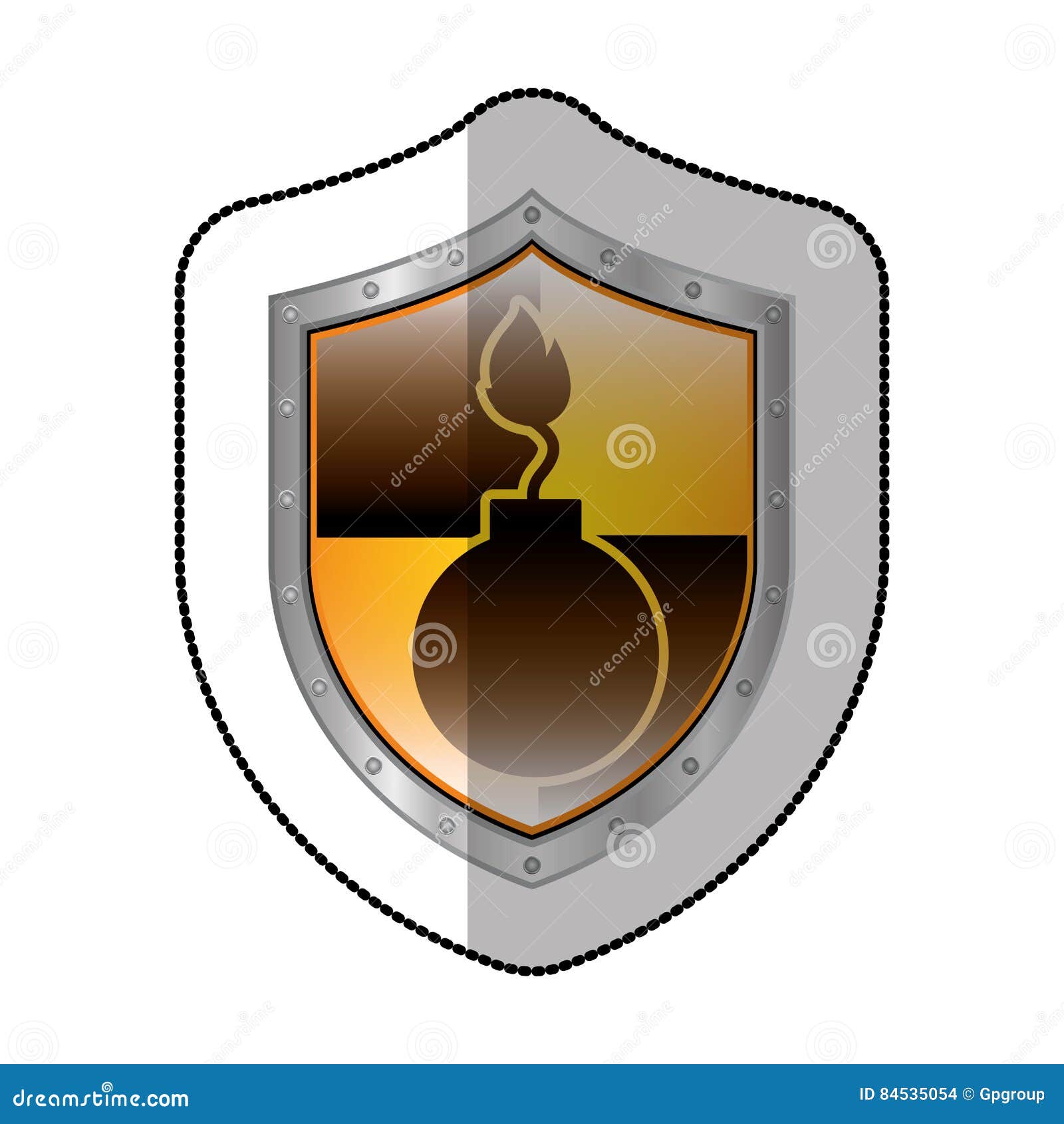 Middle Shadow Sticker of Bomb in Yellow Shield Stock Vector ...