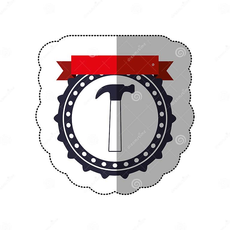 Middle Shadow Sticker with Circular Frame with Hammer and Ribbon Stock ...