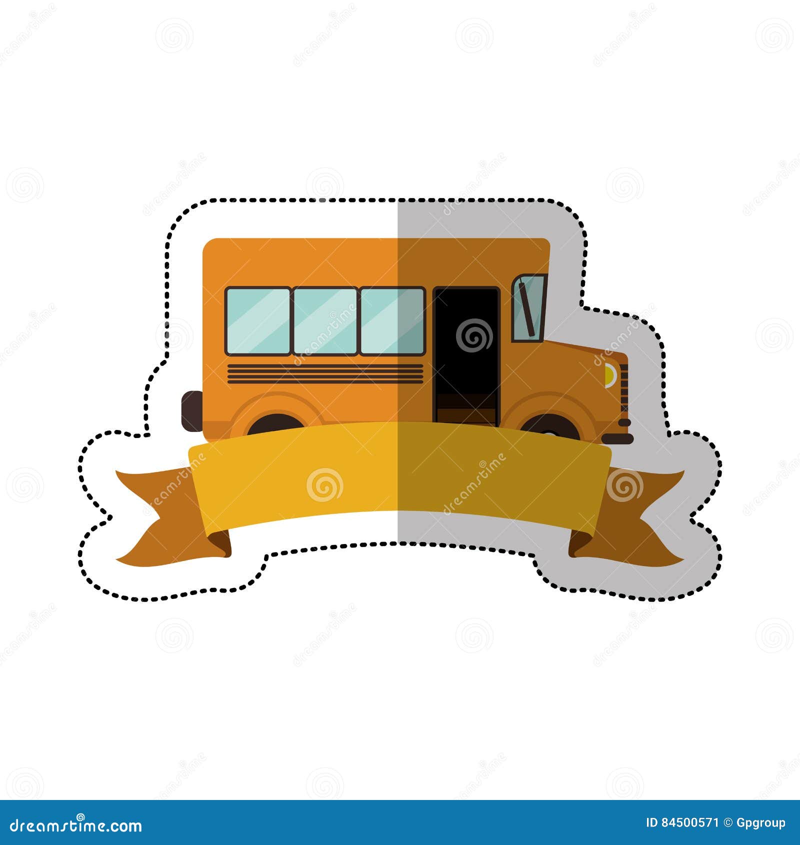 Middle Shadow Sticker with Colorful School Bus with Ribbon Stock Vector ...