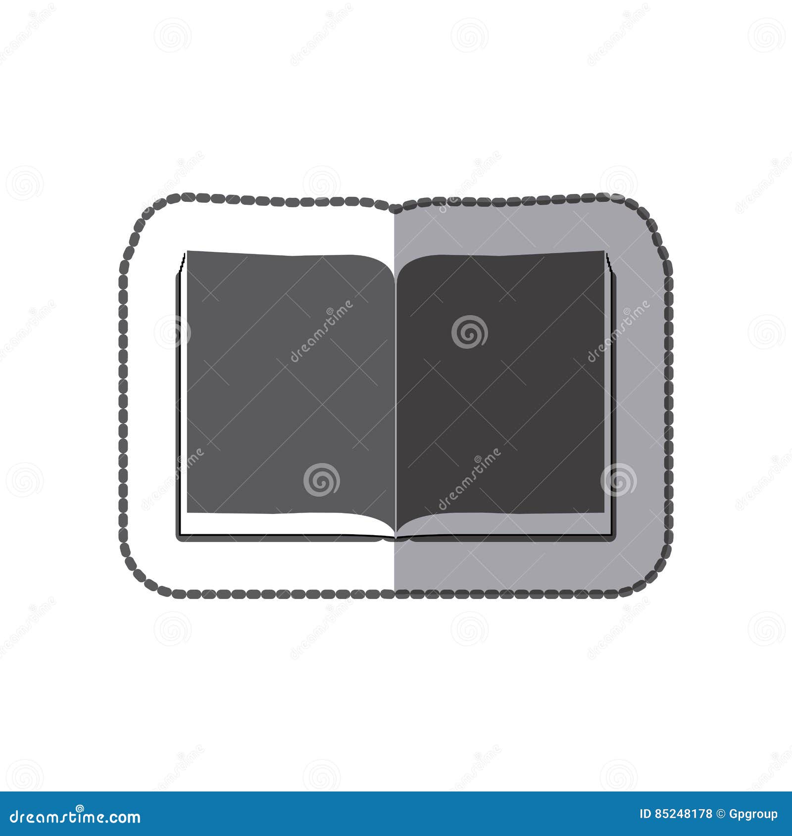 Middle Shadow Sticker Grayscale with Open Book with Sheets Gray Color ...