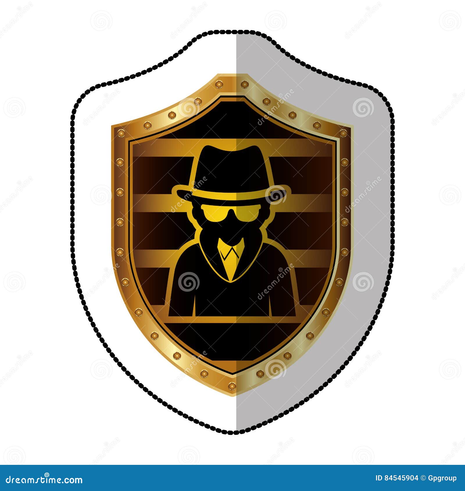 Middle Shadow Sticker of Hacker in Yellow Shield Stock Vector ...