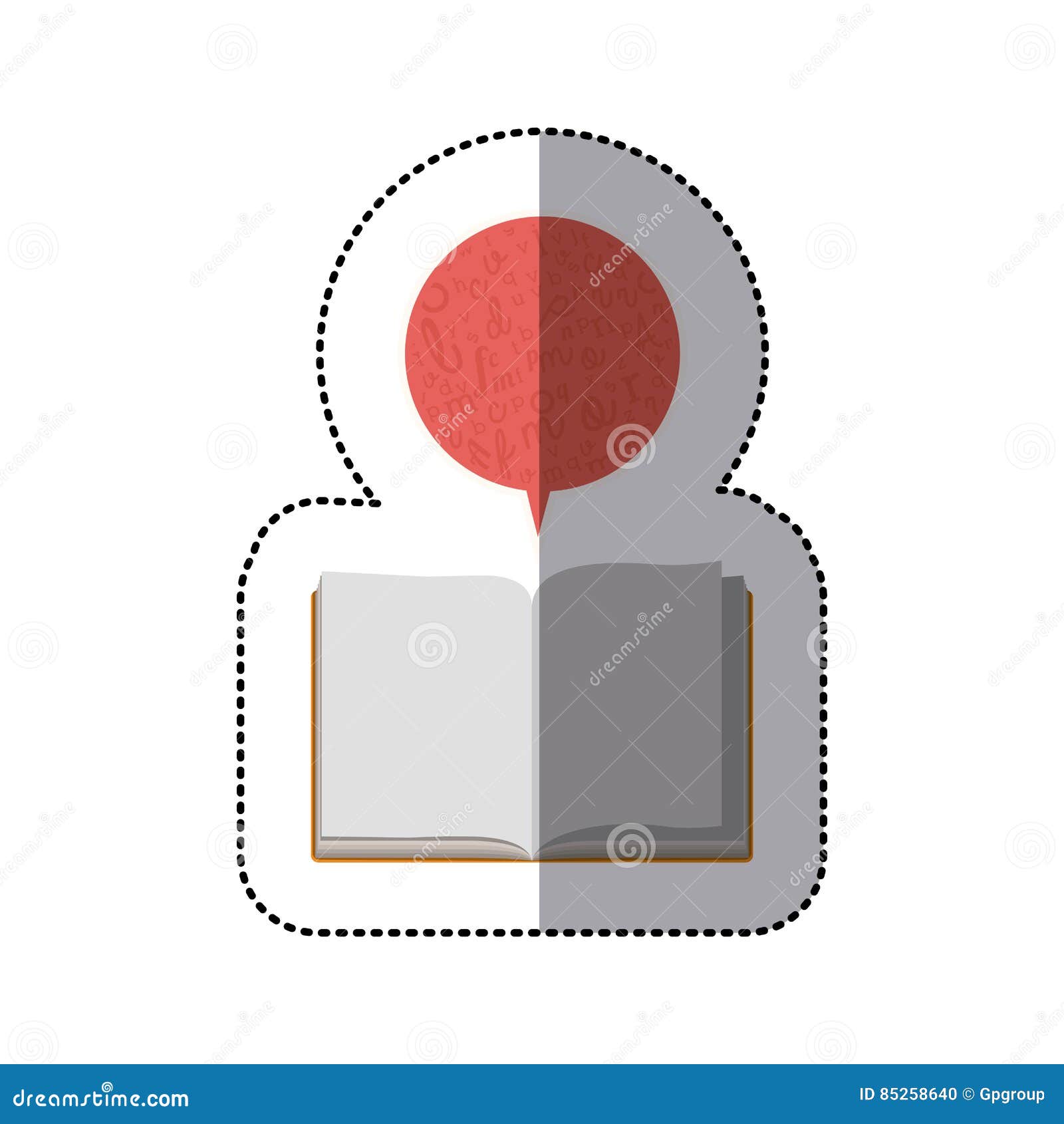 Middle Shadow Sticker with Open Book and Dialogue Bubble Stock ...