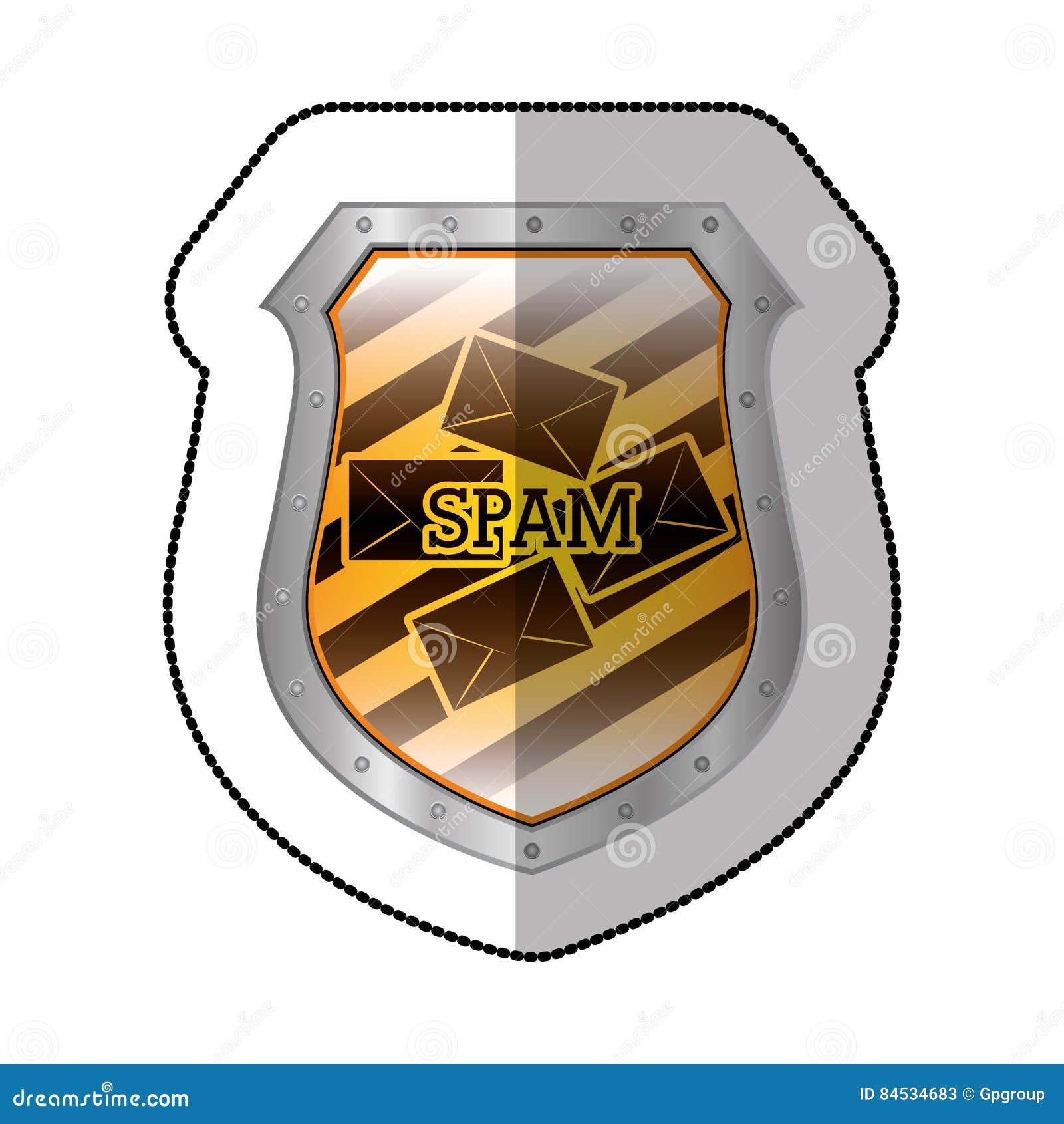 Middle Shadow Sticker of Spam Mail in Yellow Shield Stock Vector ...