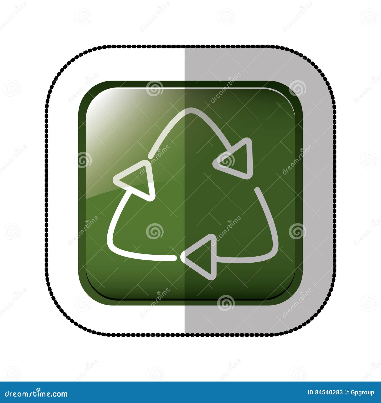 Middle Shadow Sticker of Square Green with Recycling Symbol with Arrows ...