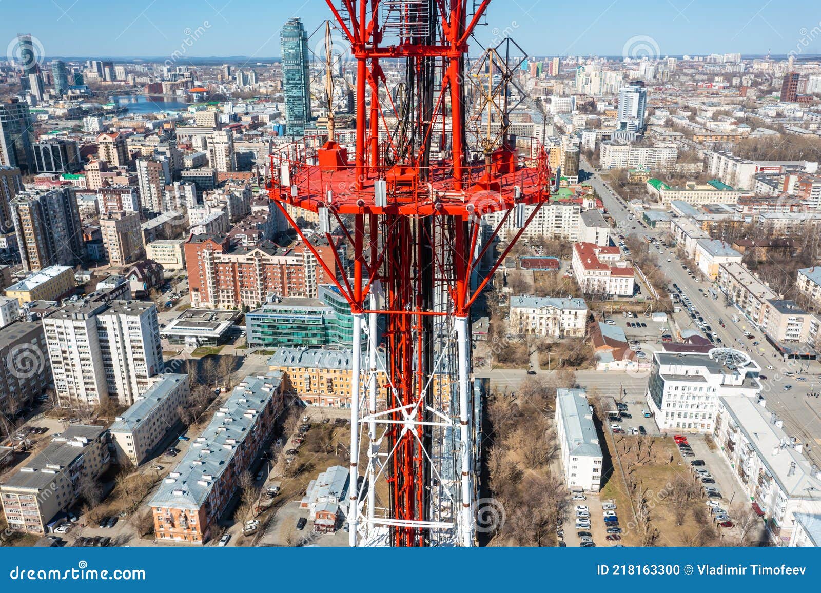 The Middle Tier of Mobile Communications Tower, Fenced with Barbed Wire ...