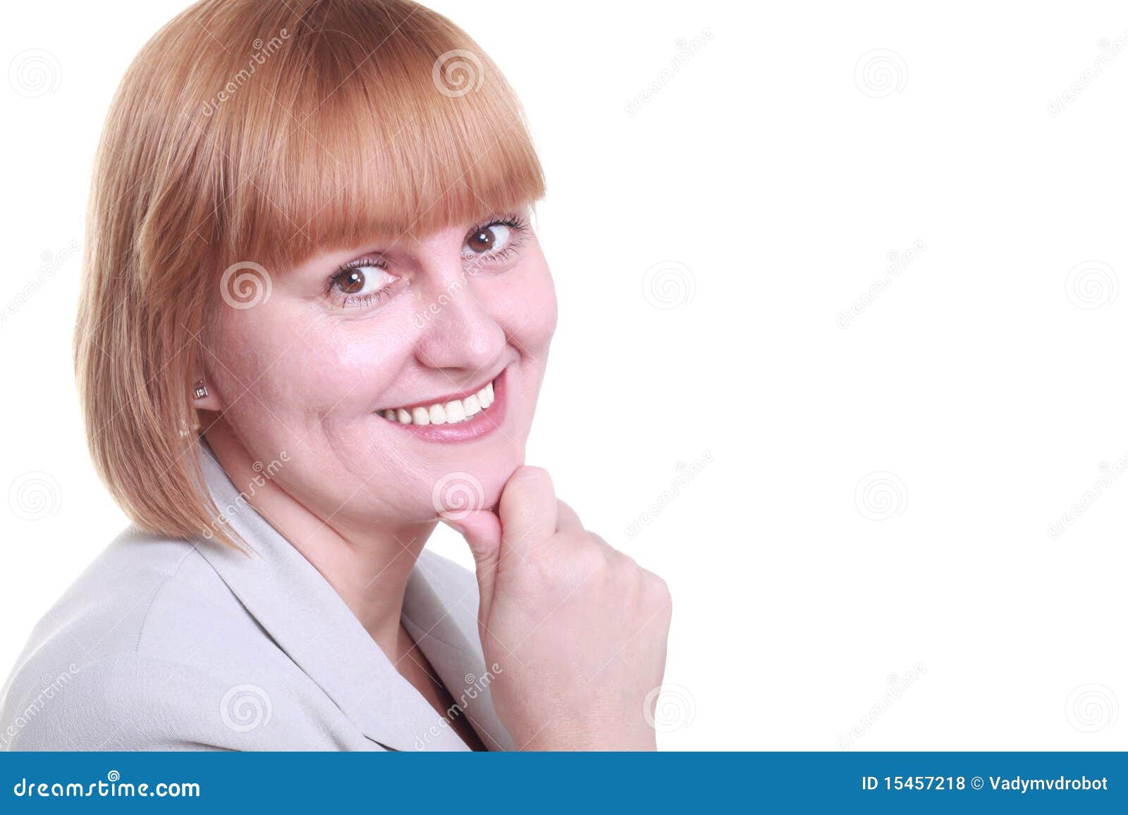 Middleaged Kind Woman Smiling Stock Photo - Image of isolated, hands ...