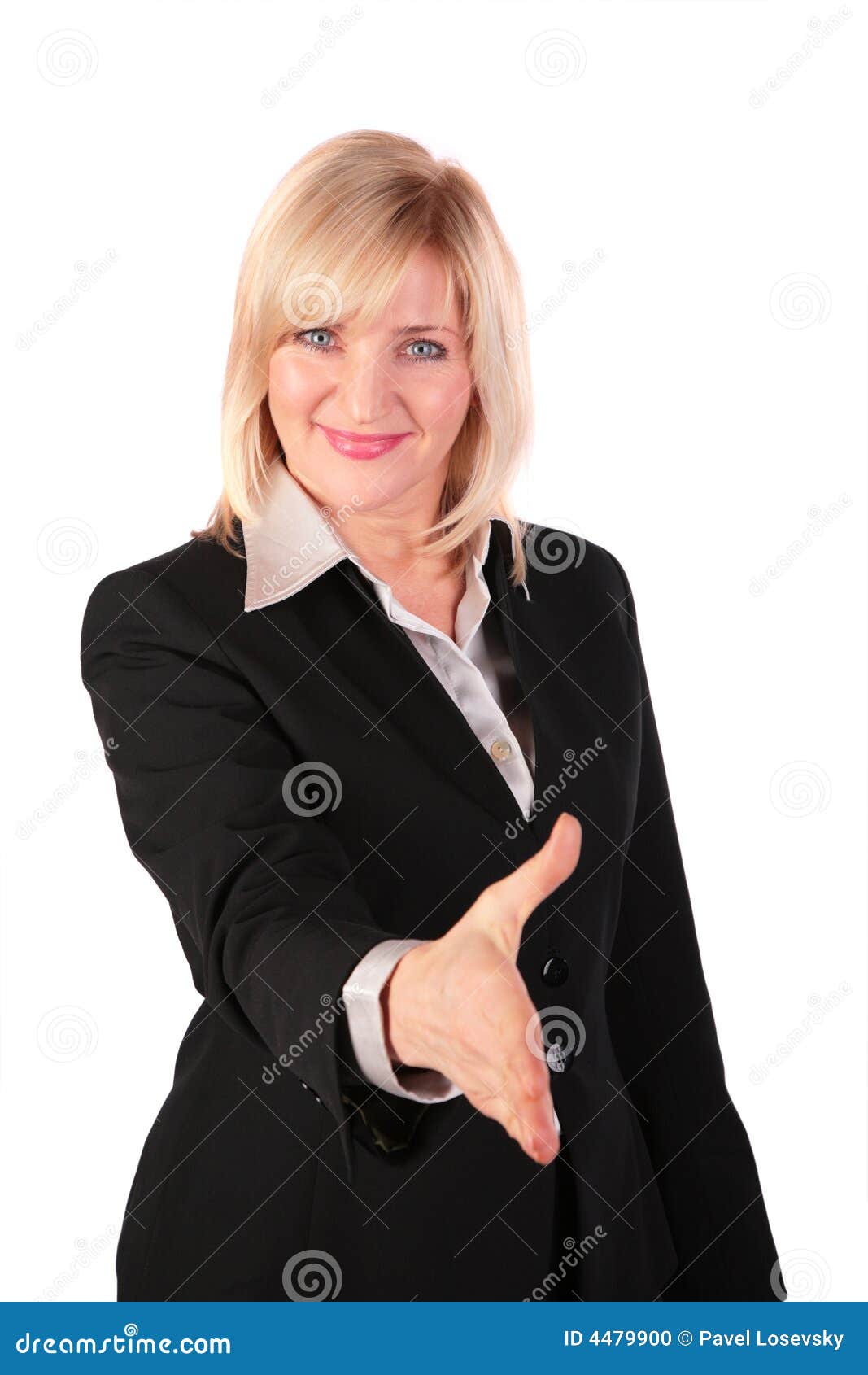 Middleaged Woman Gives Hand Stock Photo - Image of blond, handshake ...