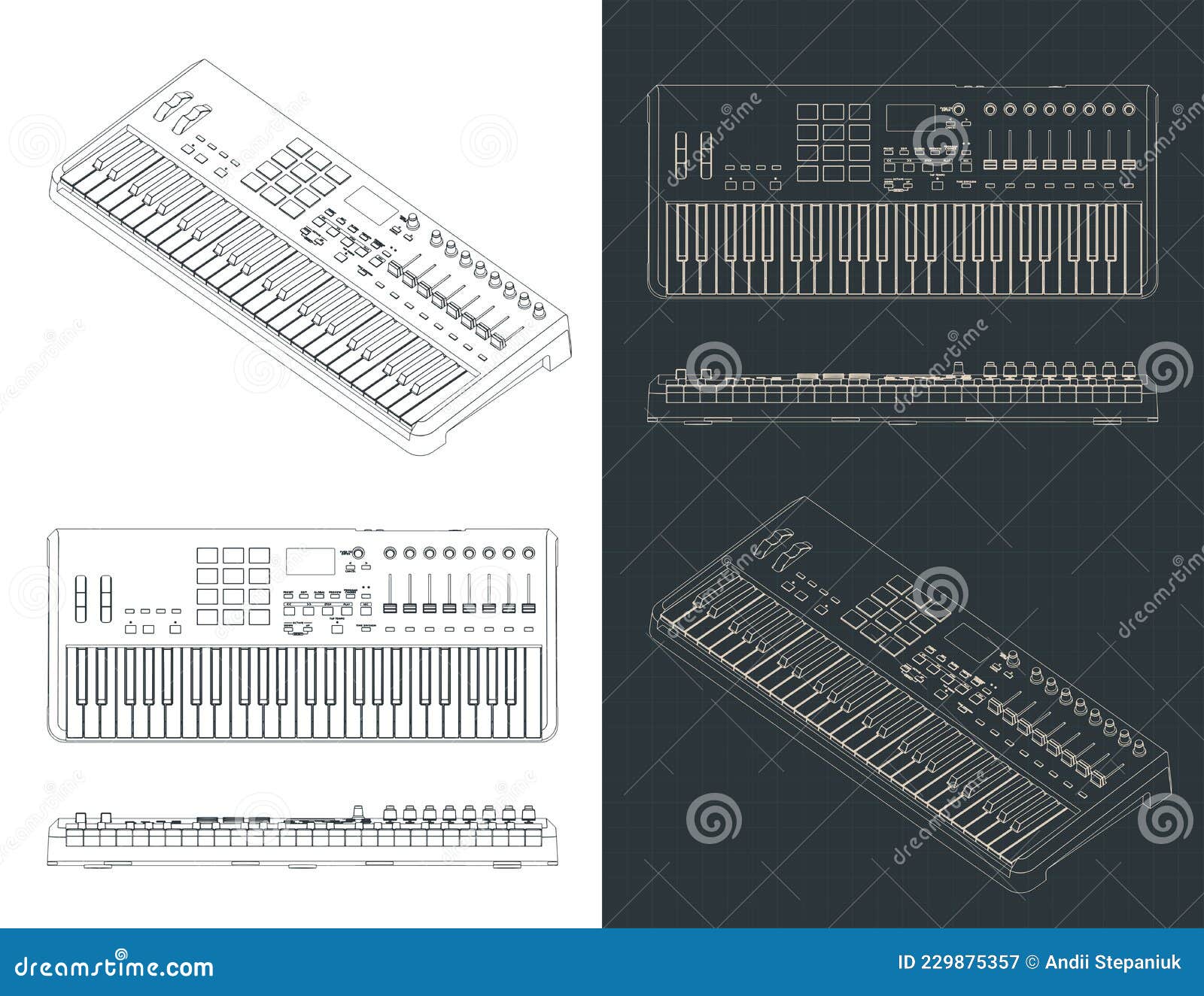 MIDI Controller Keyboard Blueprints Stock Vector - Illustration of ...
