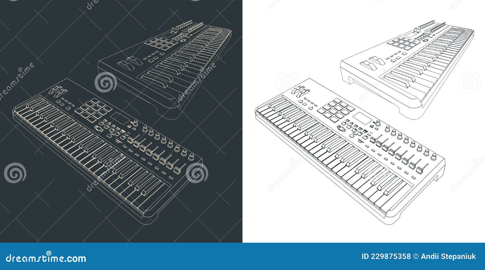 MIDI controller keyboard stock vector. Illustration of drawings - 229875358
